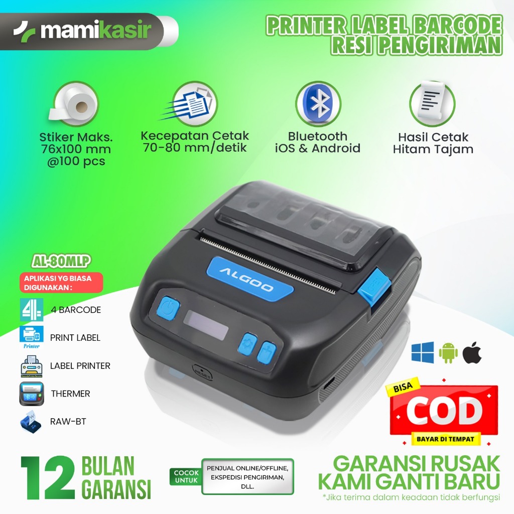 Jual MAMI KASIR AL-80MLP Printer Label Thermal Portable Cetak Struk ...