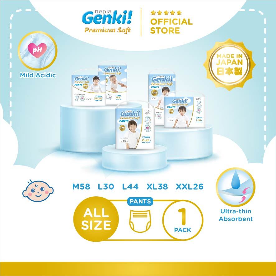 Jual NEPIA GENKI Popok Bayi Pants Popok Celana Bayi Diapers Premium Soft M32 / L30 / XL26 ...