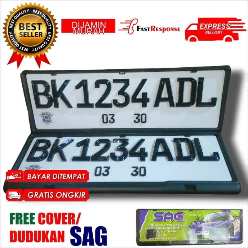 Jual Plat Nomor Mobil Timbul Mewah Putih Hitam Polos Segi 5 FONT FE- TERBARU- FREE COVER ...