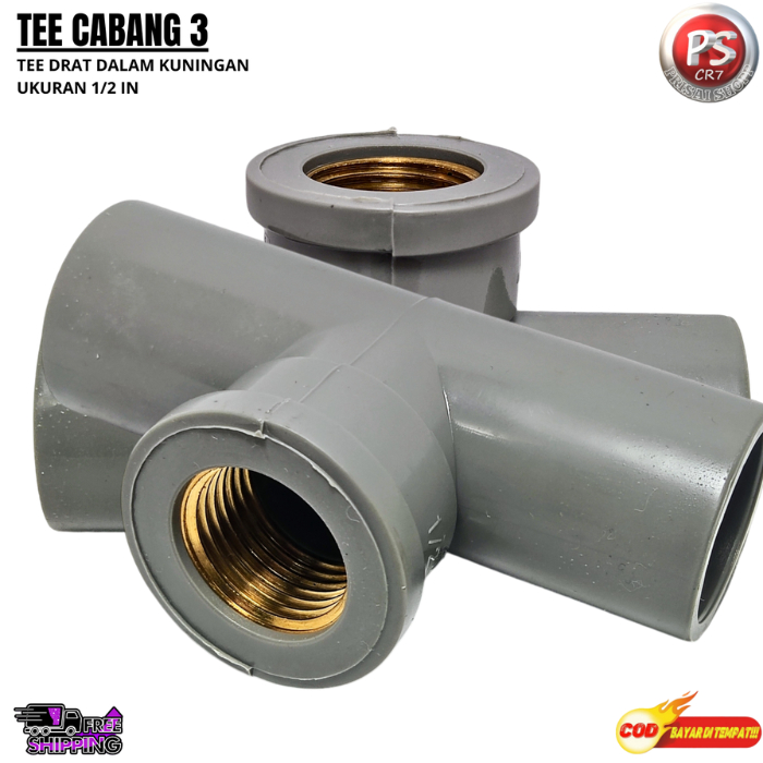 Jual Tee Drat Kuningan Ukuran 1/2"/ TDD T drat kuningan 1/2"inchi Sambungan pipa pvc cabang tiga ...