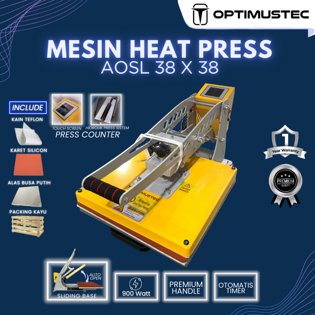 Jual OPTIMUSTEC Mesin Press Sablon Kaos AOSL 38x38 900 Watt Otomatis ...