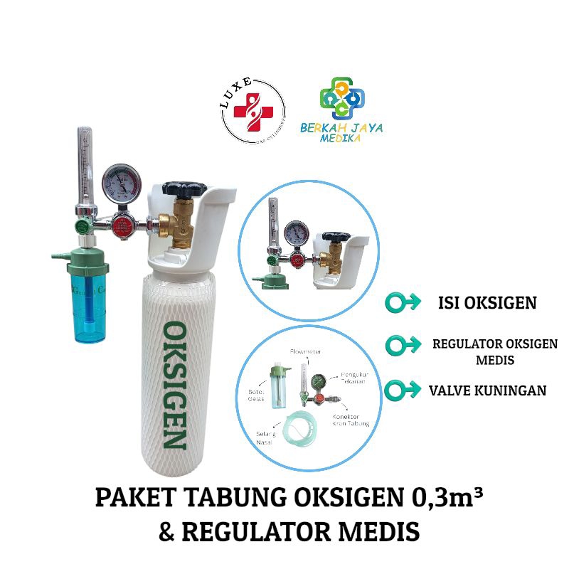 Jual Tabung Oksigen 0,25m3 Isi Oksigen 2.2 Liter + Regulator Oksigen ...
