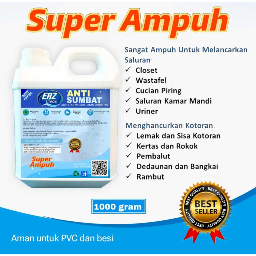 Jual Anti Sumbat ERZ Clean Saluran Air Pipa Mampet WC Wastafel Tempat ...
