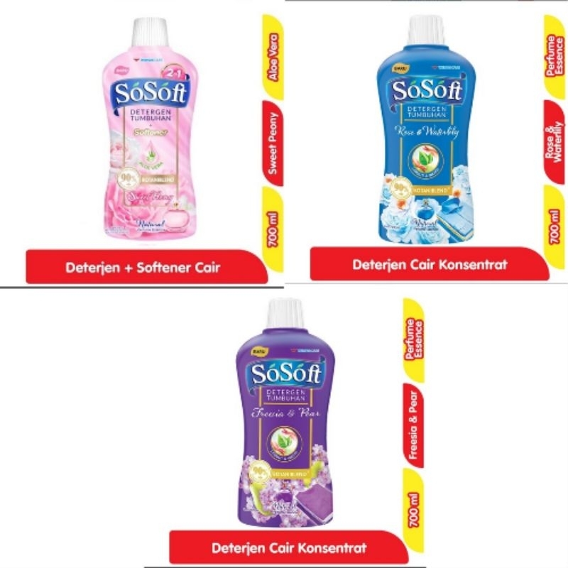 Jual SoSoft Deterjen Cair Konsentrat 700 ml | Shopee Indonesia
