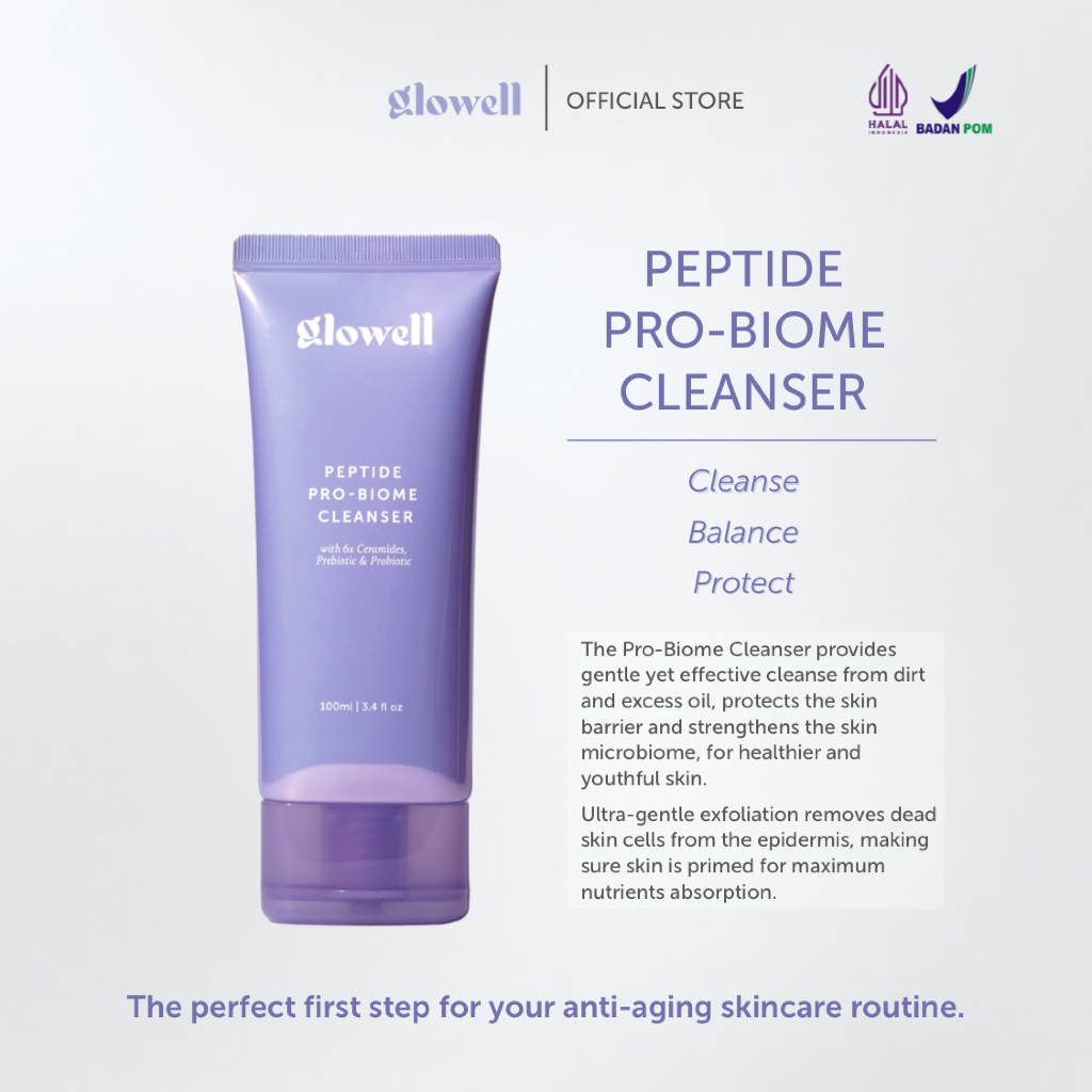 Jual GLOWELL Peptide Pro-Biome Cleanser 100ml | Ceramides Probiotics Facial Wash | Shopee Indonesia