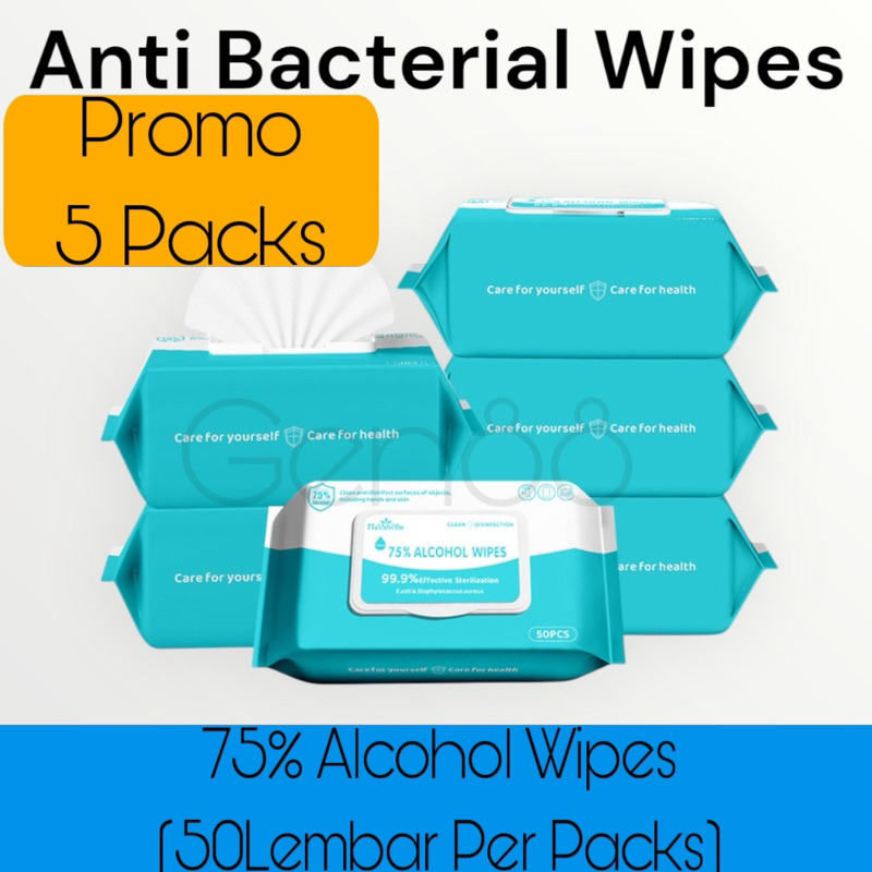 Jual (Promo Bundle 5 Packs) Tisu basah antiseptik Alkohol Wipes ISI 50 ...