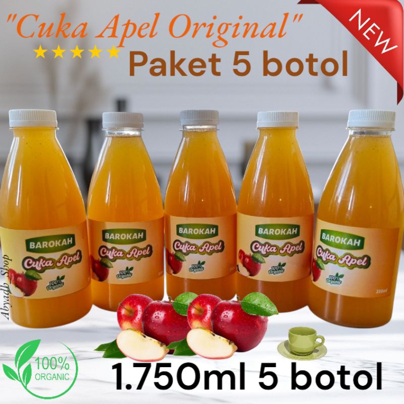 Jual Cuka Apel Asli Organik Sehat Alami 100% Terbaik Paket 5 Botol Isi ...