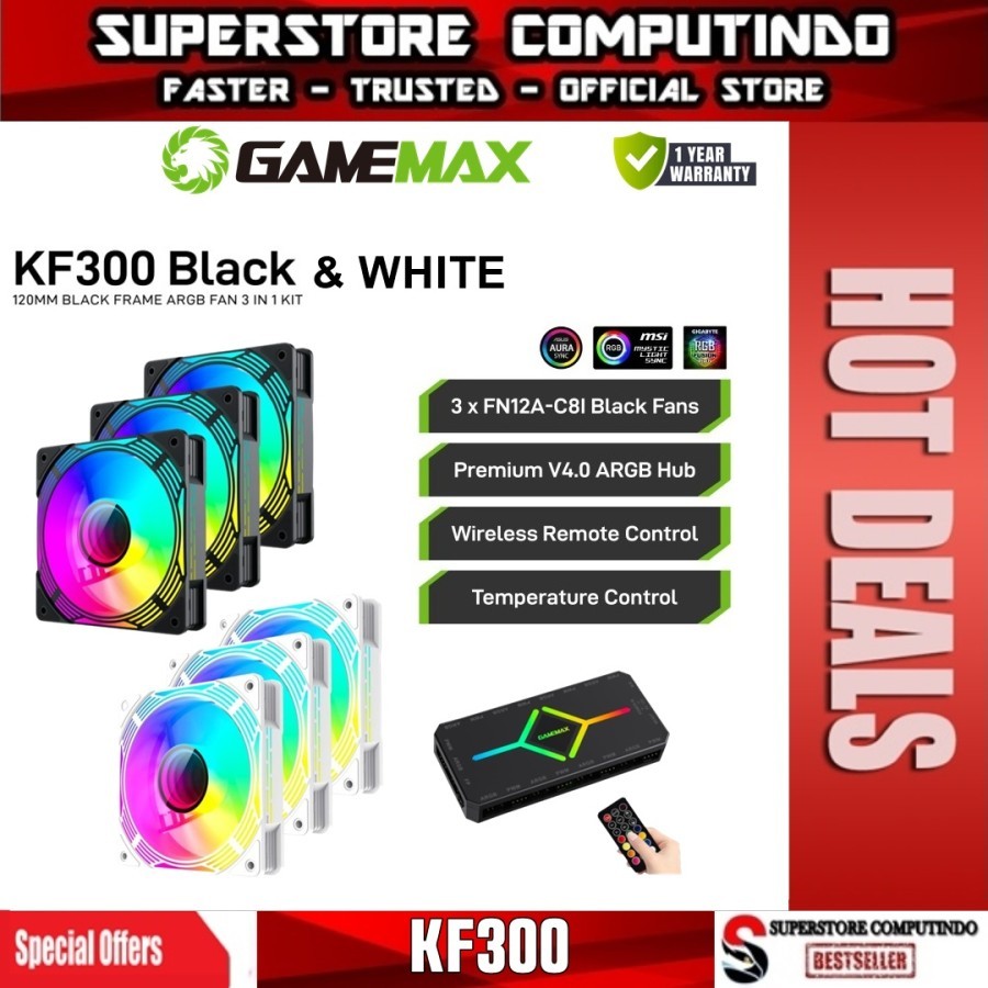 Jual Fan Casing GameMax KF300 120mm | 12CM ARGB Fan 3 in 1 Kit | Shopee Indonesia