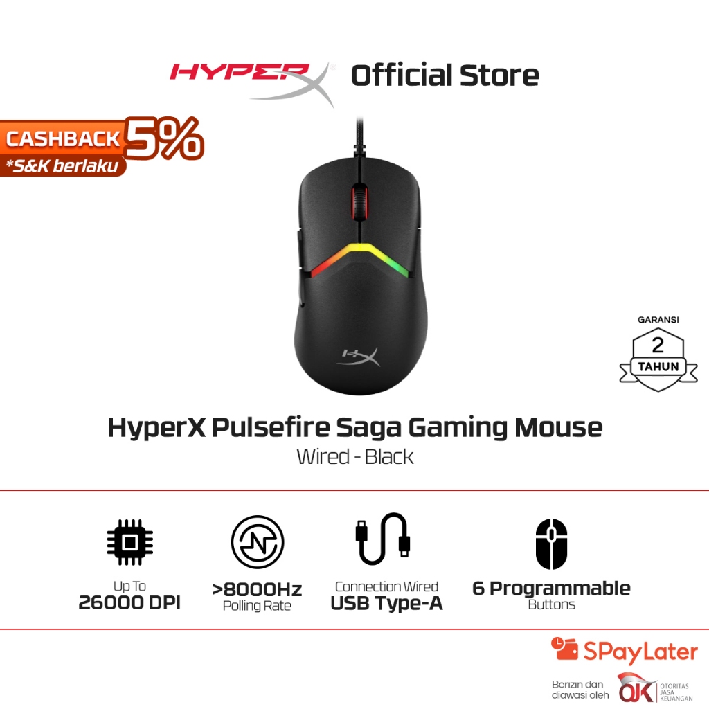 Jual HyperX Mouse Gaming Pulsefire Saga Wired - Black 26000 DPI 6 ...