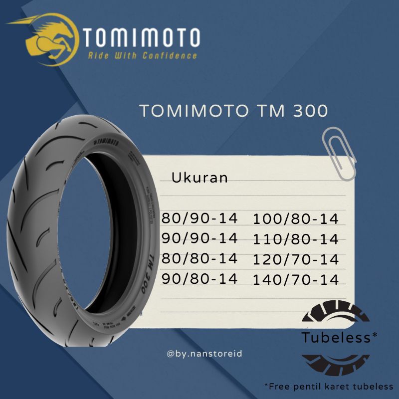 Jual TOMIMOTO TM-300 BAN TUBELESS RING 14 UKURAN 80/90-14, 90/90-14 ...