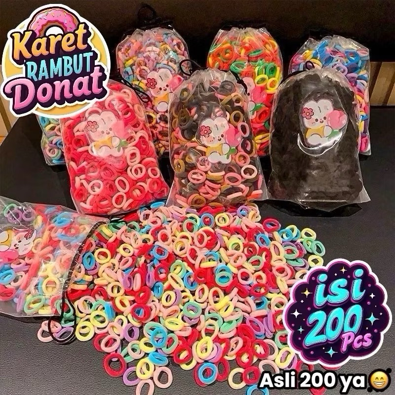 Jual 200PCS Karet Rambut Donat Pouch Ikat Rambut Donat isi 200pcs Karet ...