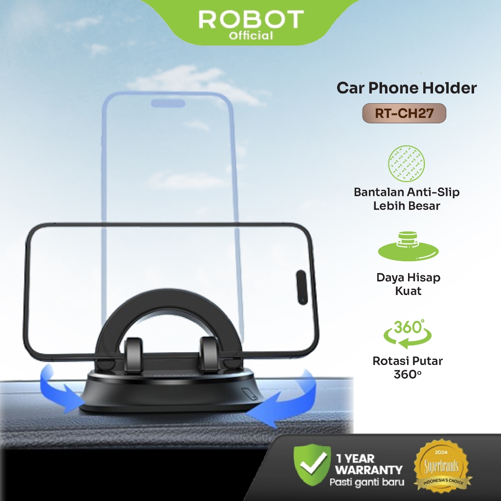 Jual ROBOT Car Holder RT-CH27 Black Suitable & Sillicone Material Stand ...