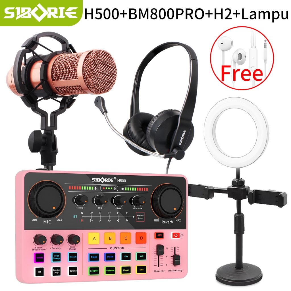 Jual Siborie Soundcard H500+BM800PRO Mic+H2 Headphone+Lampu Set Mixer ...