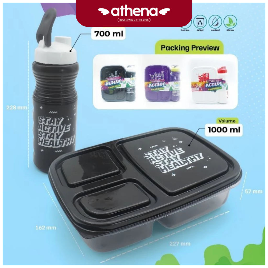 Jual READY STOCK! LUNCH BOX ACTIVE SET / SET TEPAK MAKAN MURAH / KOTAK MAKAN SET BOTOL MINUM 700 ...