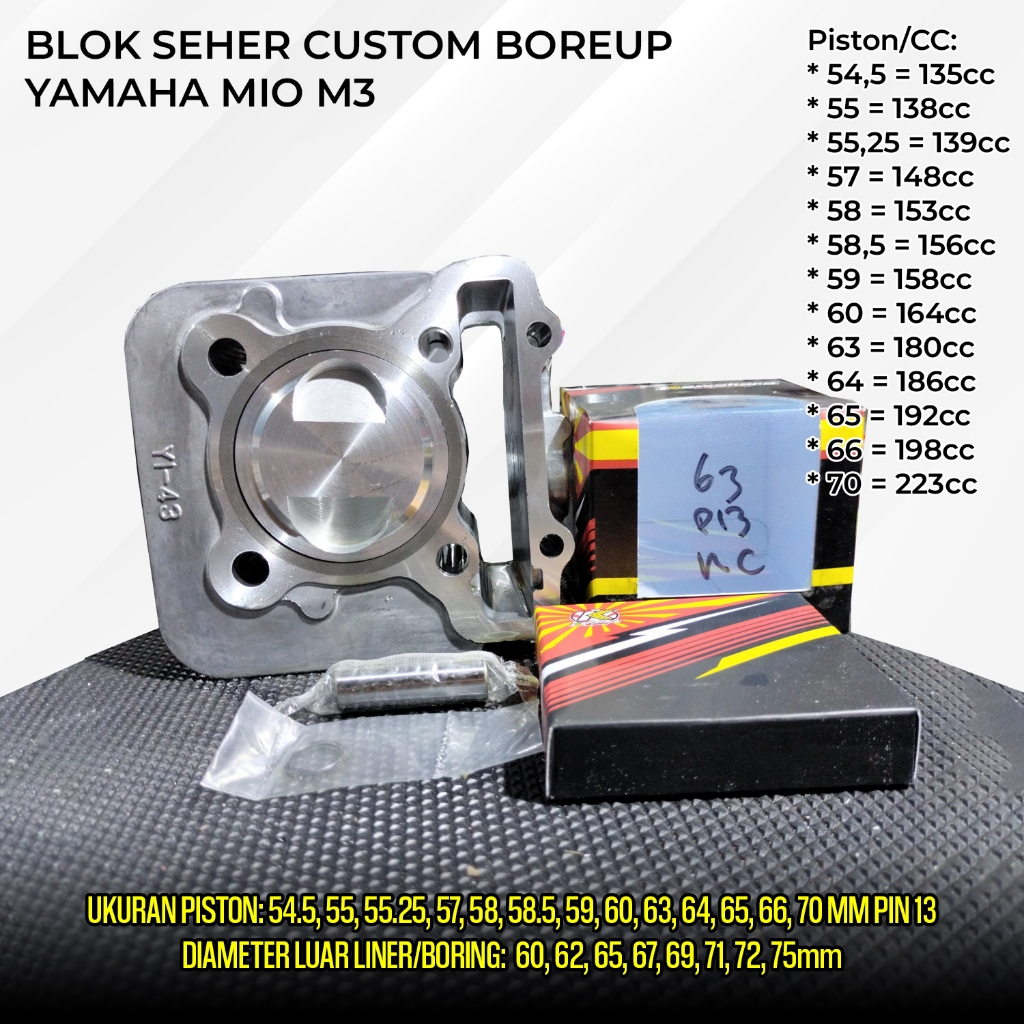 Jual Blok Seher Custom Boreup Mio M3 2PH - 54,5 55 55,25 57 58 58,5 59 60 63 64 65 66mm Pin 13 ...