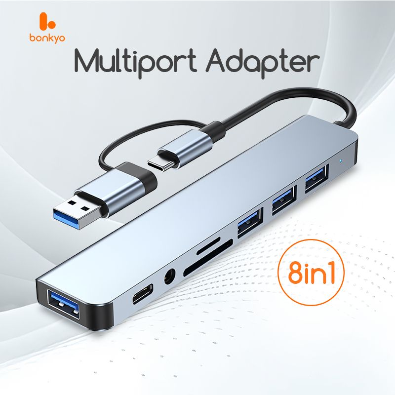 Jual Bonkyo USB 8 In 1 Converter Type C Hub Adapter Multi USB HUB Type ...