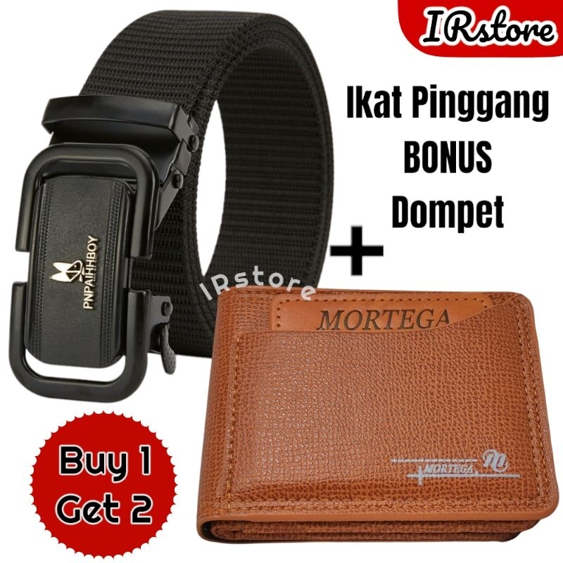 Jual PAKET Gesper Pria Rel Otomatis Nilon Plus Dompet Lipat Mortega ...
