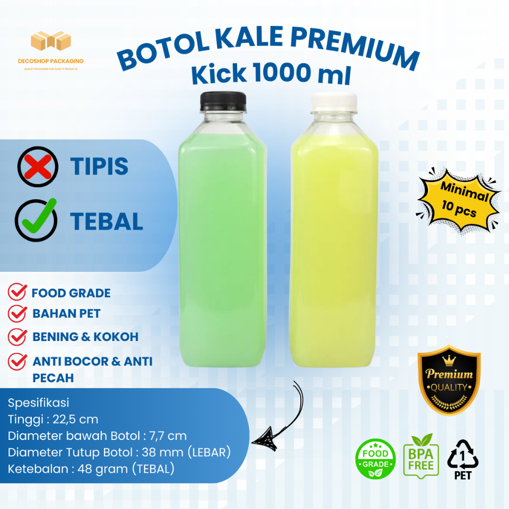 Jual Botol kale KICK 1000 ml PET SUPER TEBAL BENING PREMIUM 48gr/ botol ...