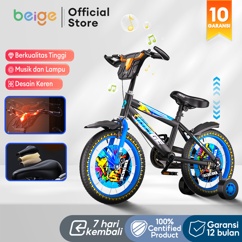 Jual BEIGE Sepeda Anak 2-12 Tahun Rangka Baja Karbon Roda Bantu Ban ...