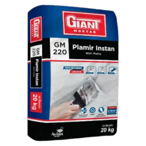 Jual Giant Mortar GM 220 Plamir Instant putih kemasan 5 kg/Plamir ...