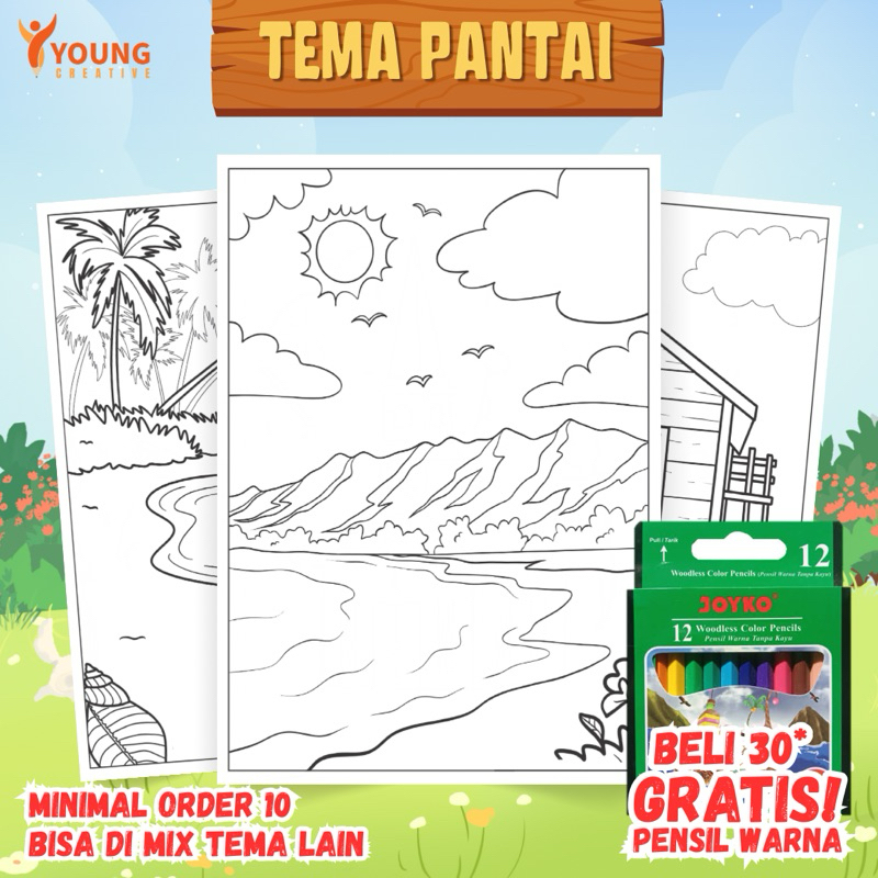 Jual 150 GSM KERTAS MEWARNAI / COLORING PAGE TEMA PANTAI | Shopee Indonesia