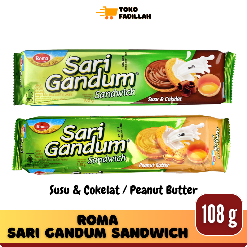 Jual Roma Sari Gandum Sandwich 108 gr [Susu & Cokelat / Peanut Butter ...