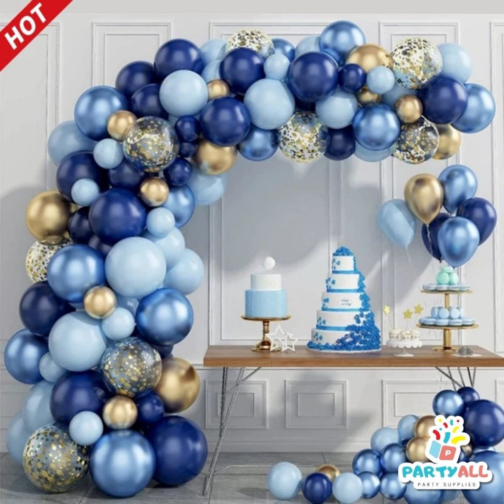 Jual [PAKET DEKORASI] Dekorasi Rangkaian Balon Tema Biru Emas Premium ...