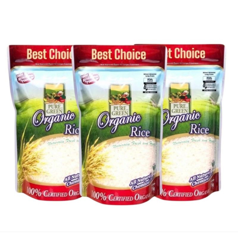 Jual PAKET 3 PUREGreen Organic Rice Beras Organic Pulen 1kg x 3 pcs ...