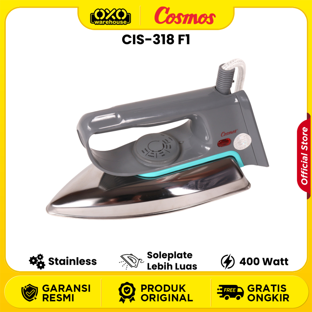 Jual COSMOS Electric Iron CIS-318 F1 Setrika Stainless Steel Soleplate ...