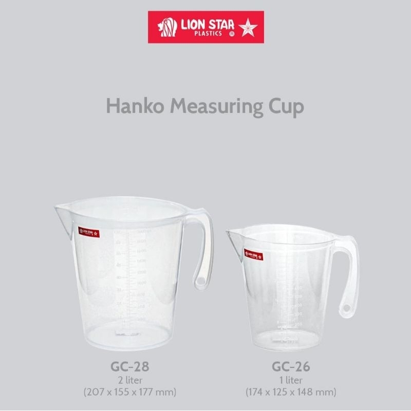 Jual Gelas ukur plastik HANKO Measuring Cup 1Liter dan 2Liter LION STAR ...
