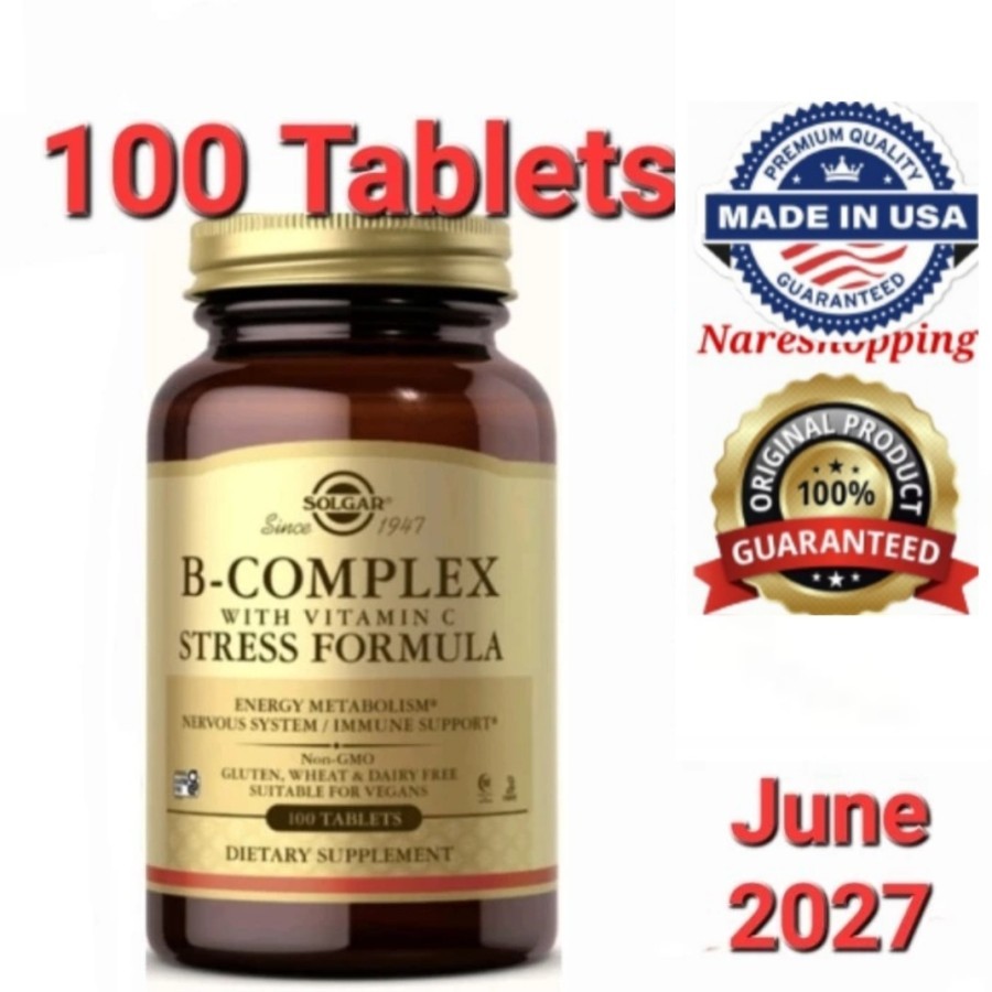Jual Solgar B-Complex Vitamin C Stress Formula, 100 Tablets Metabolism HALAL Vegans | Shopee ...