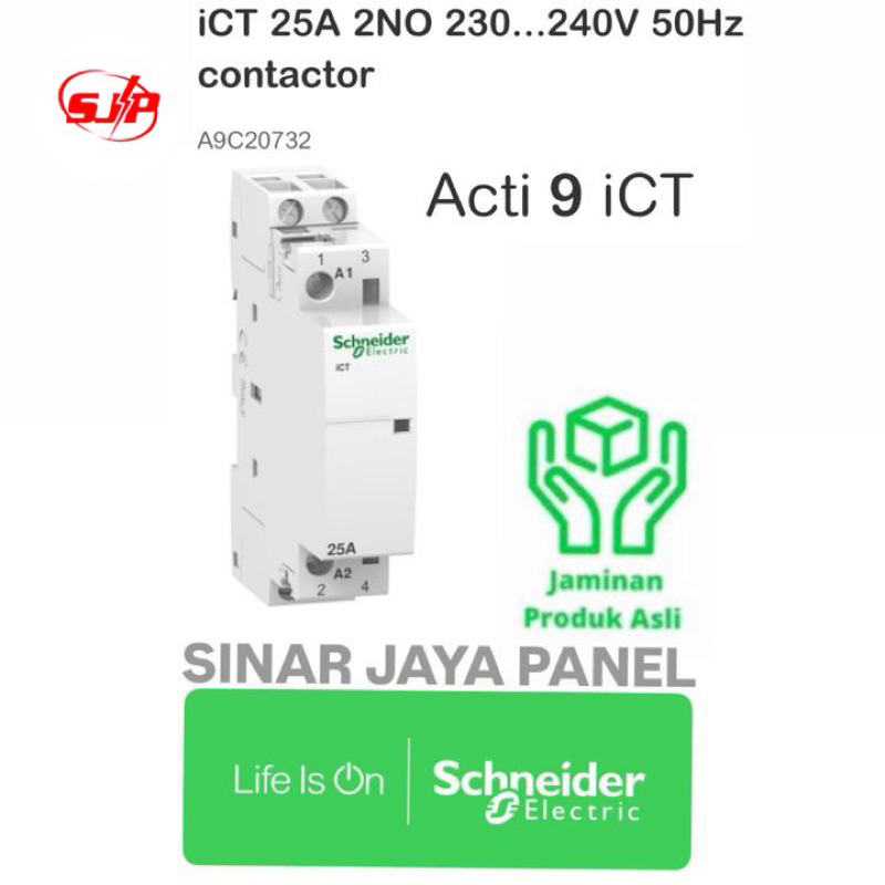 Jual ORIGINAL KONTAKTOR DIN ICT 2P 25A 2NO CONTACTOR DIN SCHNEIDER ...