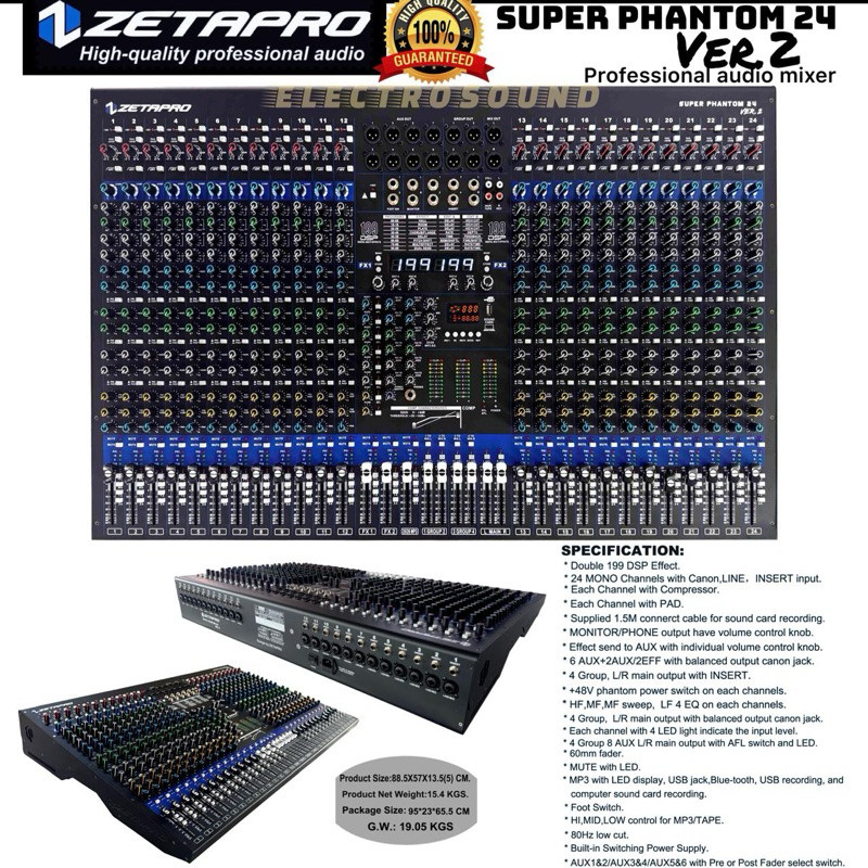 Jual MIXER AUDIO ZETAPRO SUPER PHANTOM 24 VER 2, COMPRESSOR, DOUBLE EFFECT / Zetapro Original ...