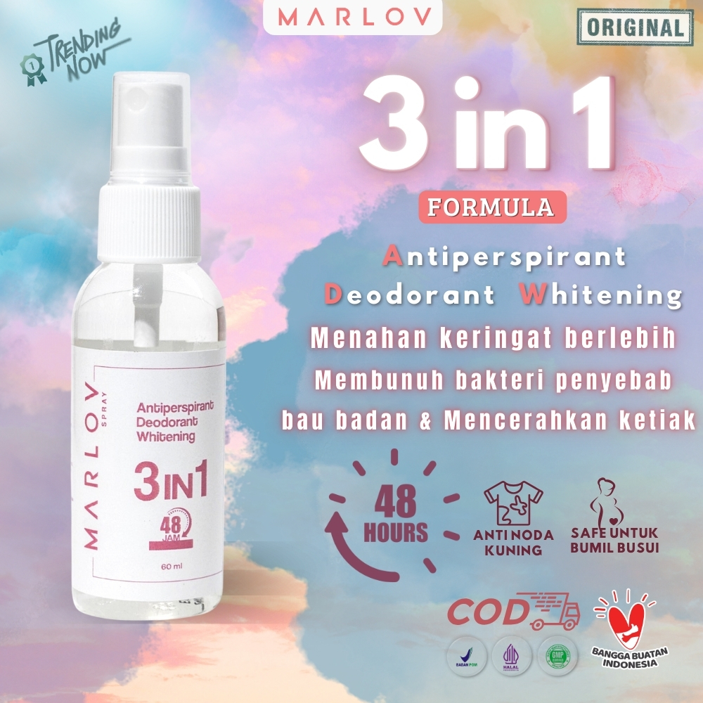 Jual MARLOV Antiperspirant Deodorant Whitening 3in1 Spray Tahan 48Jam Anti Bau Ketiak dan bau ...