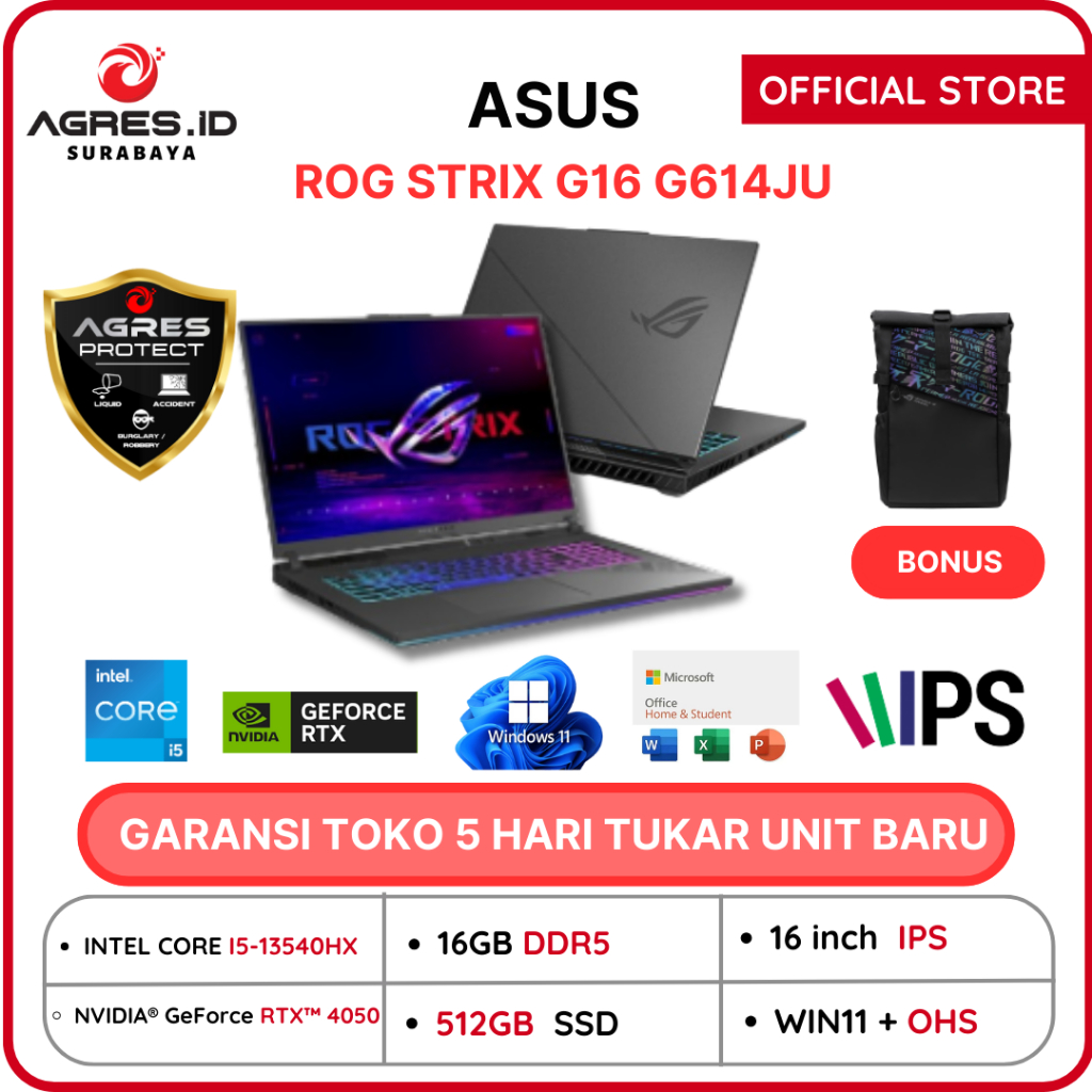 Jual ASUS ROG STRIX G16 G614JU I5 13450HX RTX4050 6GB/ 16GB 512GB ...
