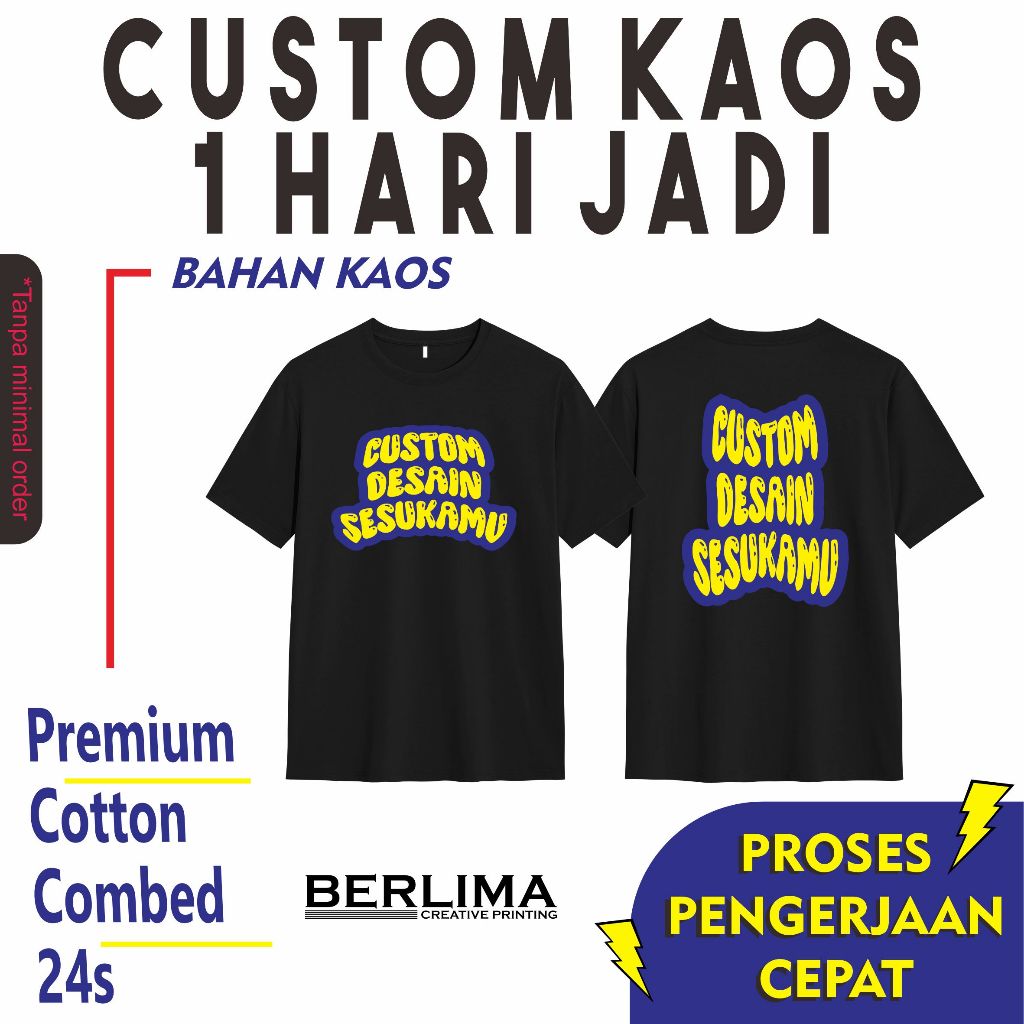Jual Baju Kaos Sablon Custom Satuan Foto Gambar Nama Kata Kata Desain Sendiri Premium Cotton ...