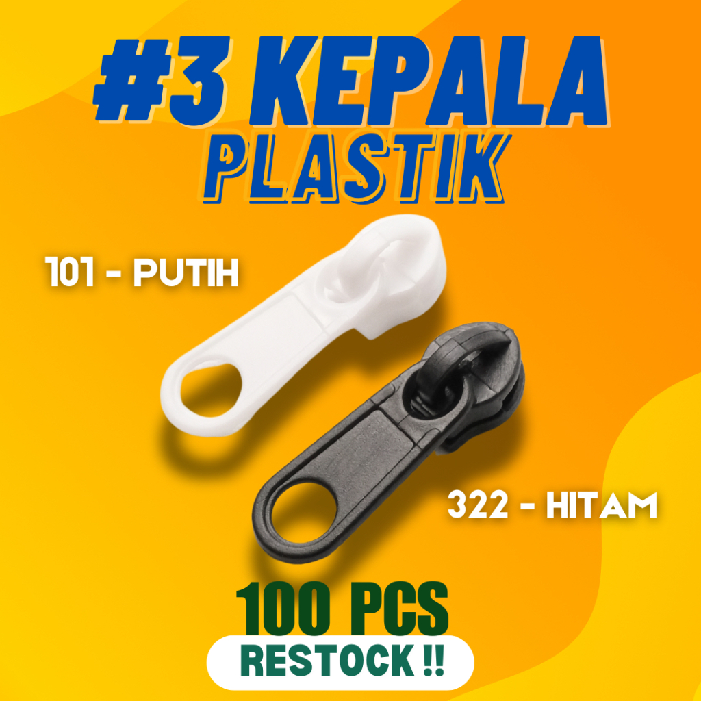 Jual (100 PCS) KEPALA RESLETING/RITSLETING NO.3 PLASTIK WARNA HITAM DAN ...