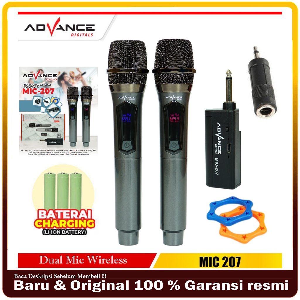 Jual Advance MIC-207 Microphone Karaoke satu paket 2 MIC bisa di Charge ...