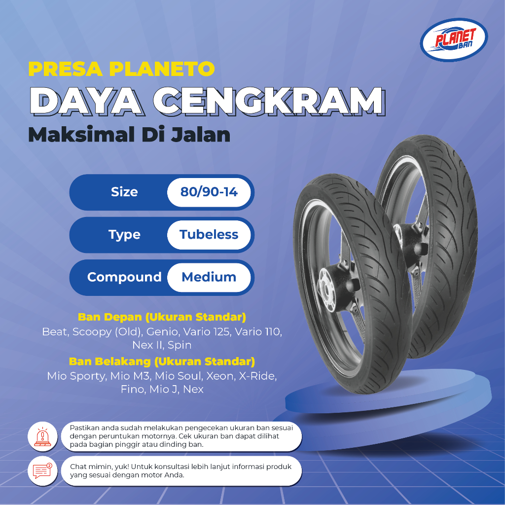 Jual Presa Planeto Tubeless-80/90 Ring 14 (Ban Motor Beat, Scoopy (Old), Genio, Vario 125, Vario ...