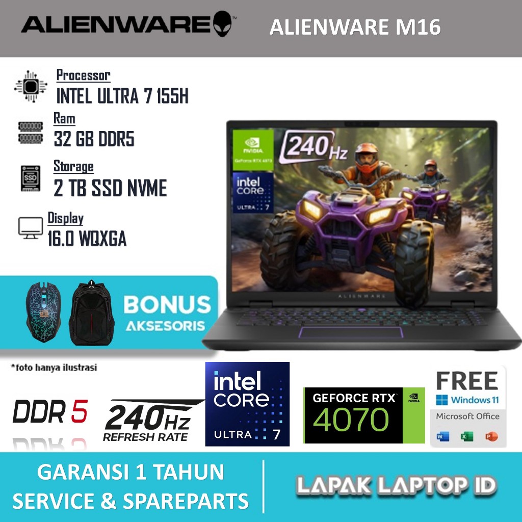 Jual Laptop ALIENWARE M16 Intel Ultra 7 155H RAM 32GB 2TB SSD RTX4070 ...