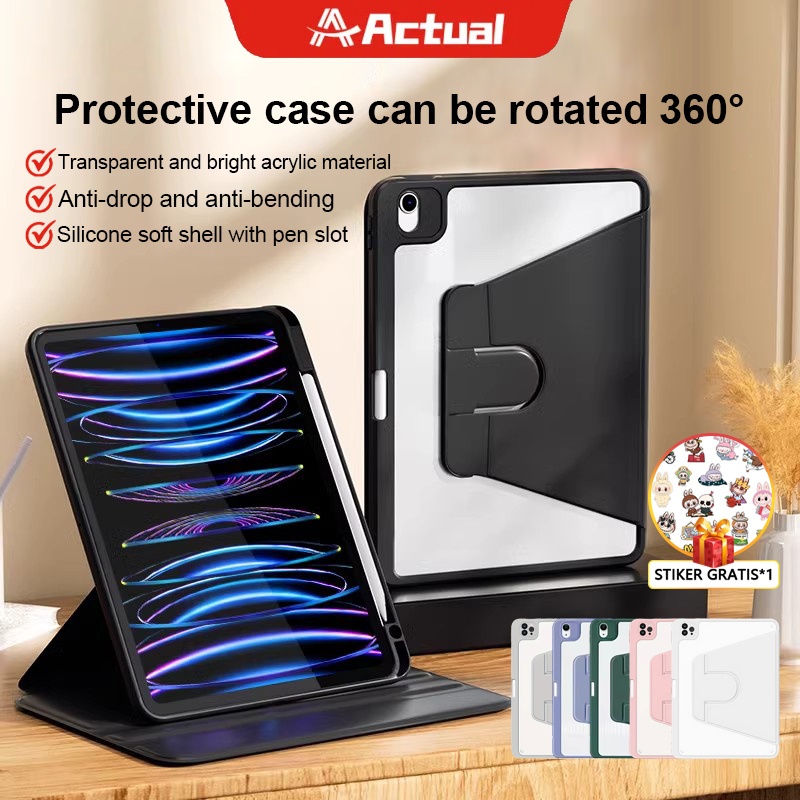 Jual Actual【COD】360 Degree Rotate Ipad Case Clear Acrylic Foldable Auto ...