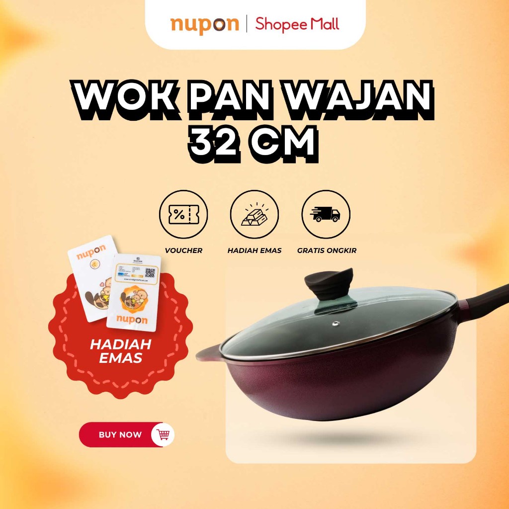 Jual NUPON - Panci Wok Pan Wajan 32 CM Anti Lengket PFOA Free Bordeaux ...
