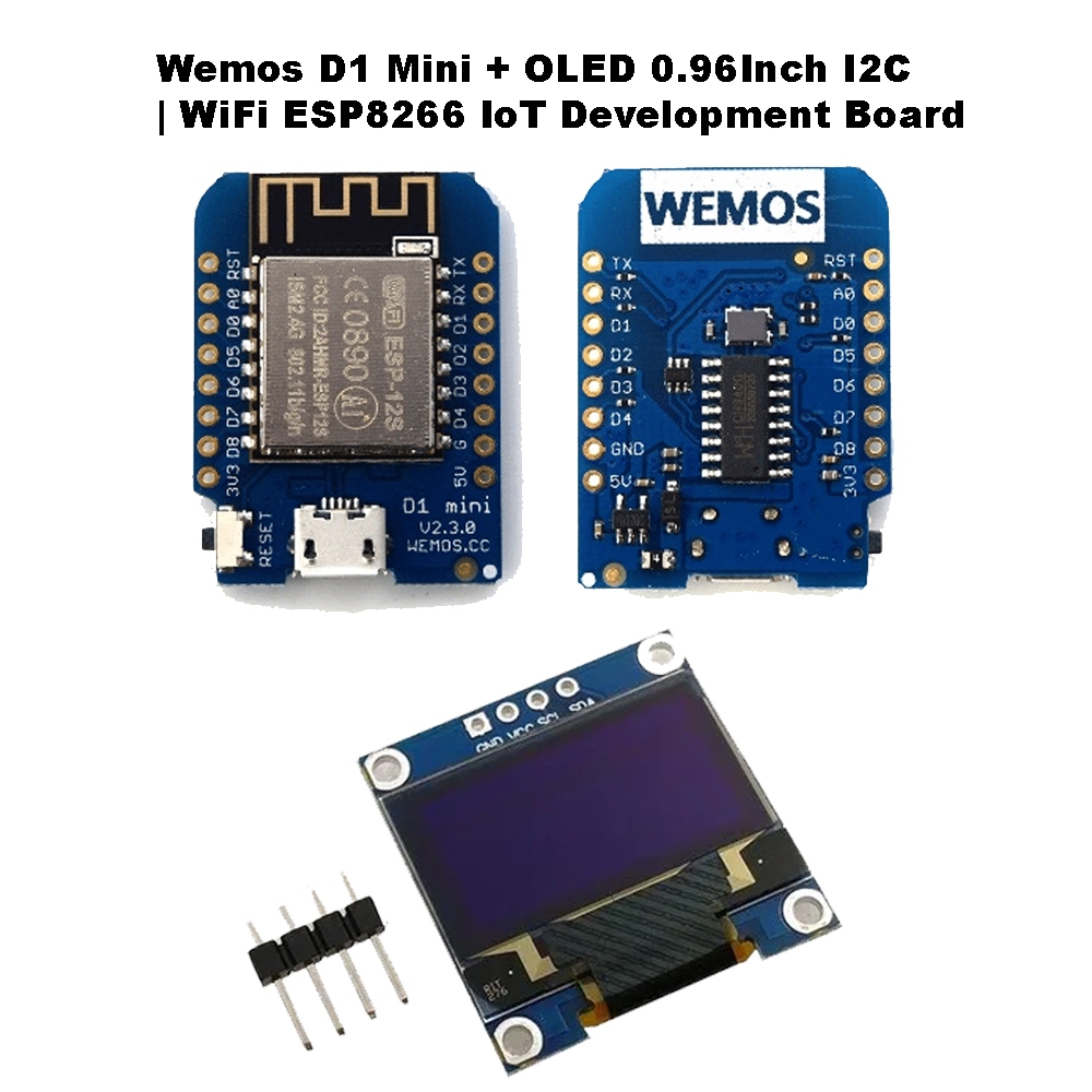 Jual Wemos D1 Mini + OLED 0.96 Inch I2C | WiFi ESP8266 IoT Development Board | Shopee Indonesia