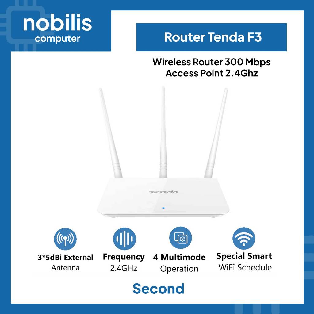 Jual Tenda F3 N300 Router Wireless 3 Antena Access Point 300 Mbps 2 ...