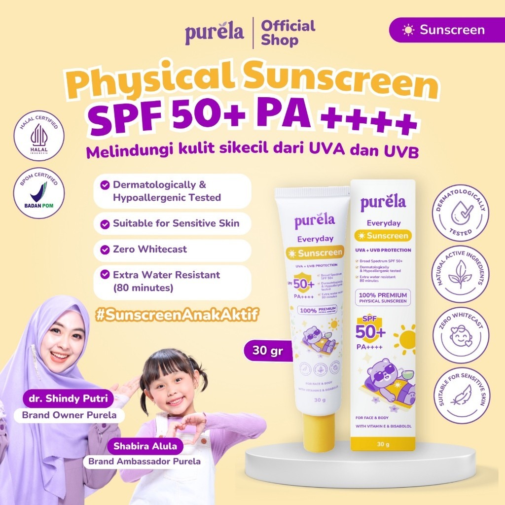 Jual Purela Sunscreen SPF 50+ PA++++ 30 gr - Melindungi Kulit Anak dari ...