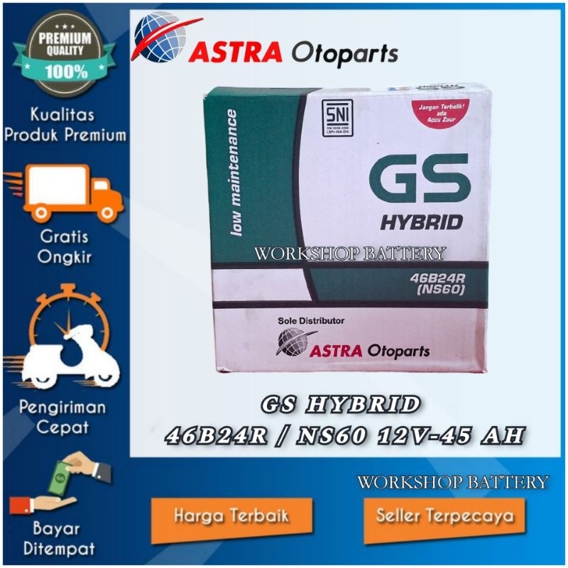 Jual AKI GS HYBRID NS60 / 46B24R 12V-45 AH. | Shopee Indonesia
