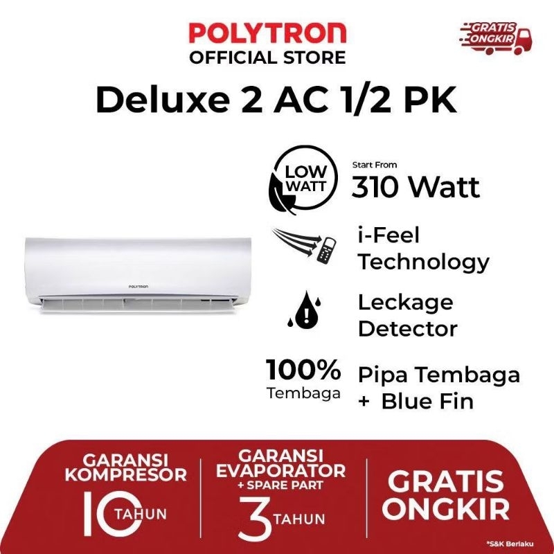 Jual AC Polytron Ac Split Standard Deluxe 1/2 PK- PAC-05VH, 1PK -PAC ...