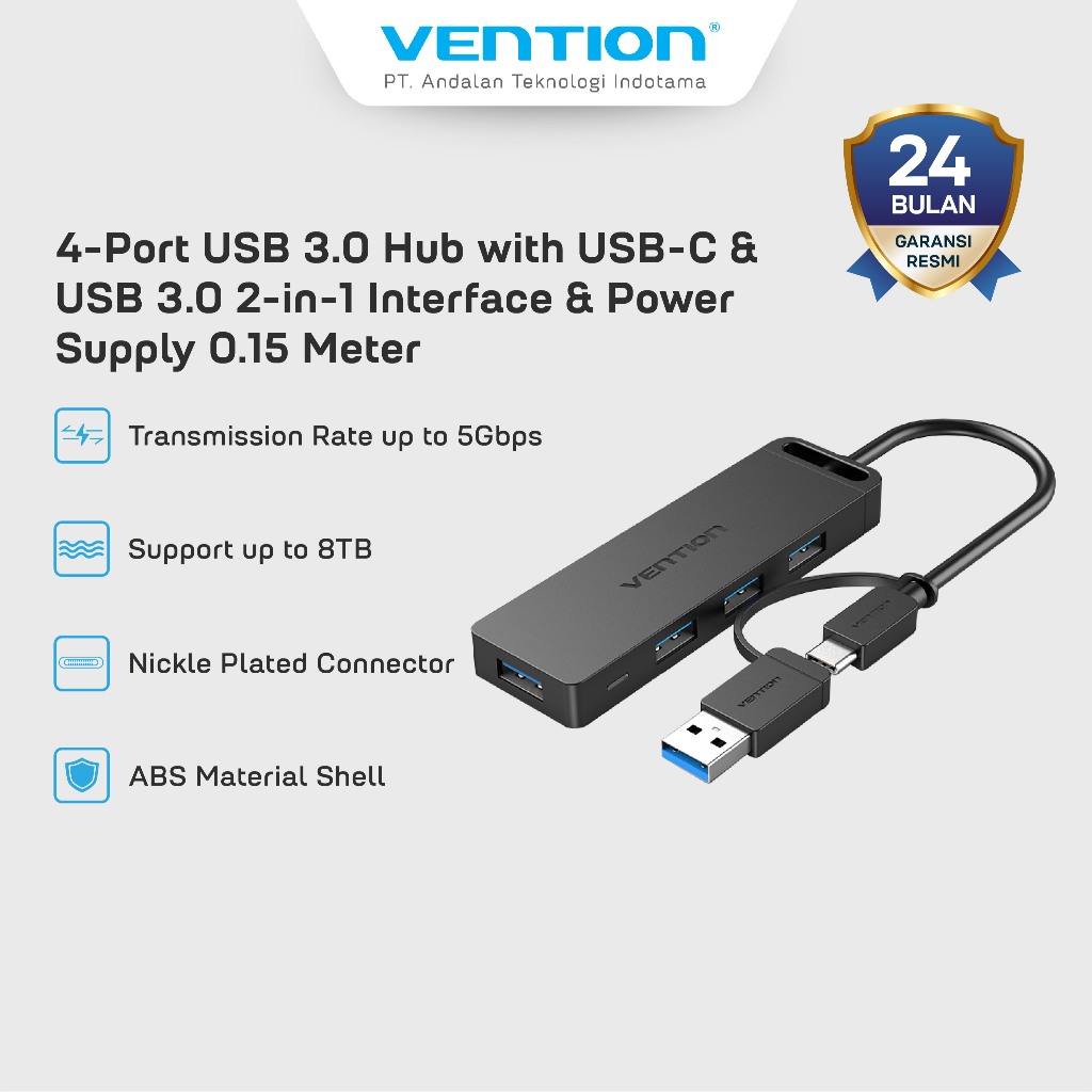Jual Vention HUB USB 3.0 4 Port Hub with USB Type C 2in1 Interface 0.15M ABS Power Supply - CHT ...
