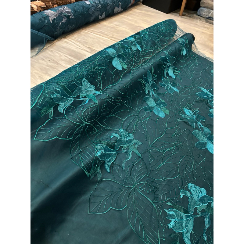 Jual Bahan Kain Brokat Mewah Tile Embroidery Summer Floral 2tone motif ...