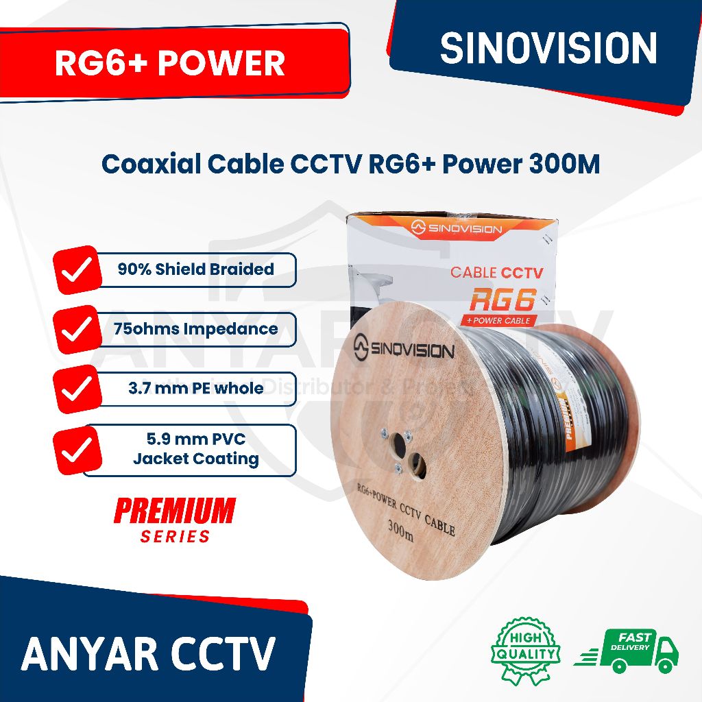 Jual Kabel CCTV RG6 POWER 300M Sinovision Made in Taiwan Super Premium QC | Shopee Indonesia